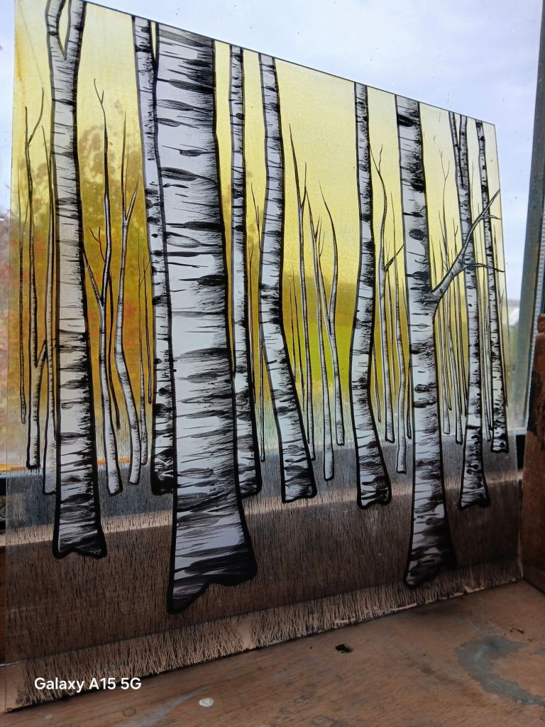 Stained glass commission, silver birch forest. - Clearsands Stained Glass